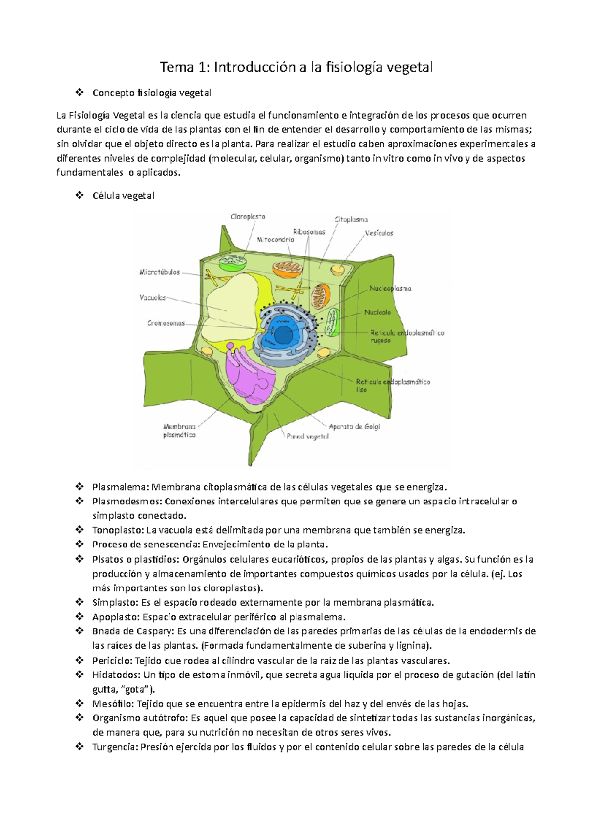 Tema 1 - Tema 1 - Tema 1: Introducción a la fisiología vegetal Concepto ...