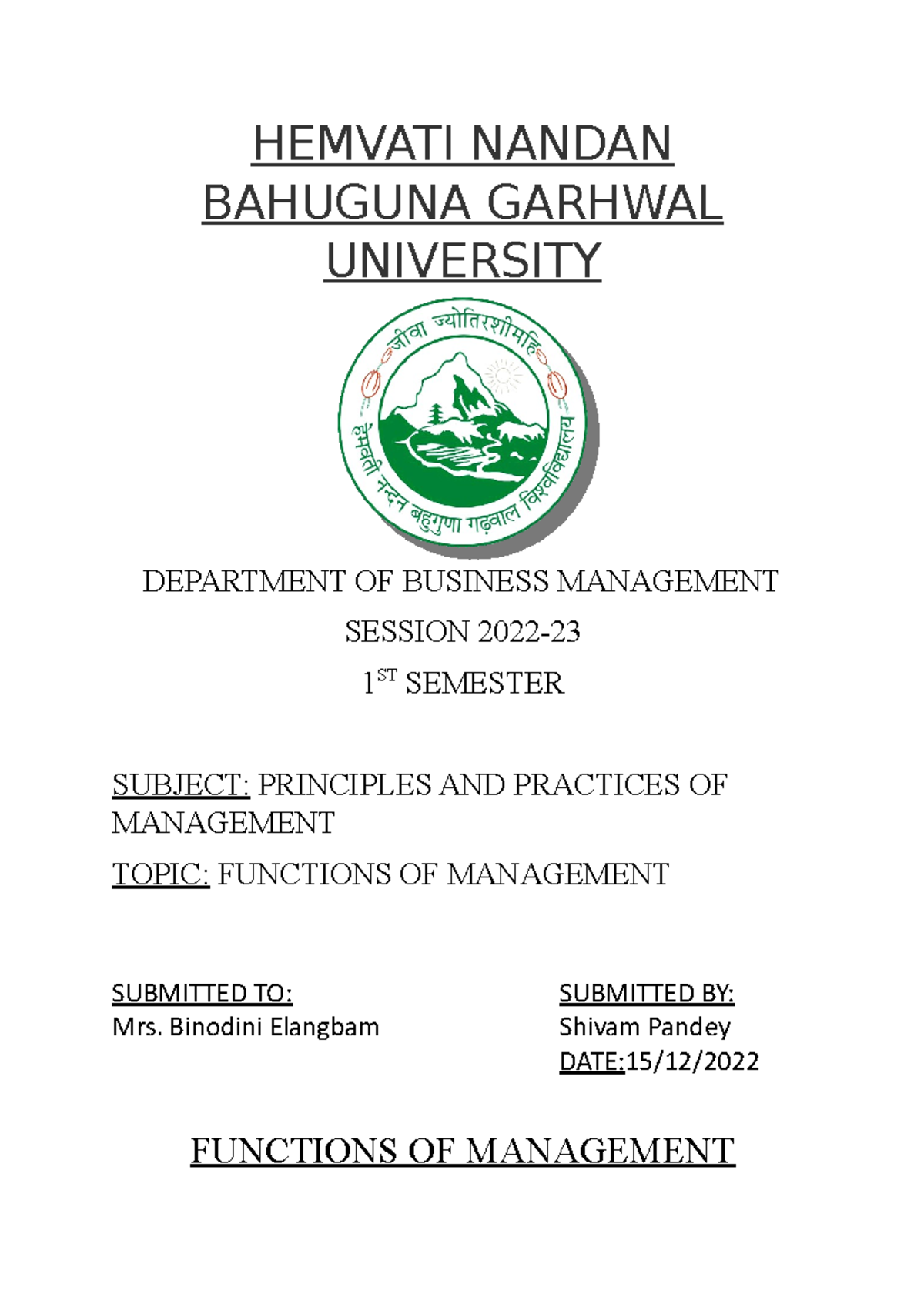 Functions OF Management - HEMVATI NANDAN BAHUGUNA GARHWAL UNIVERSITY ...