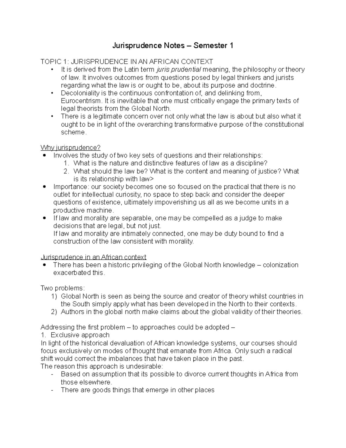 Jurisprudence Notes – Semester 1 - Jurisprudence Notes – Semester 1 ...