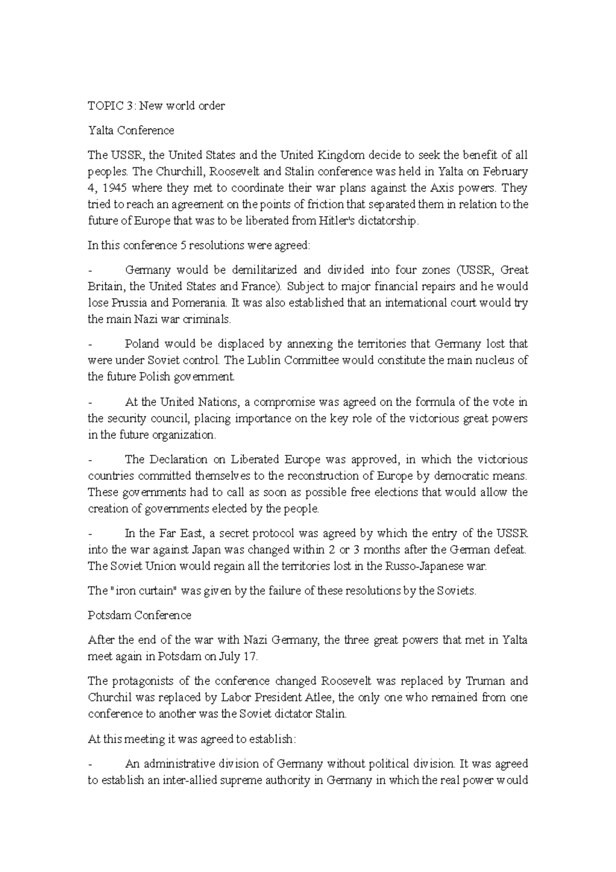 Lesson 2 World Civilizations II - TOPIC 3: New world order Yalta ...