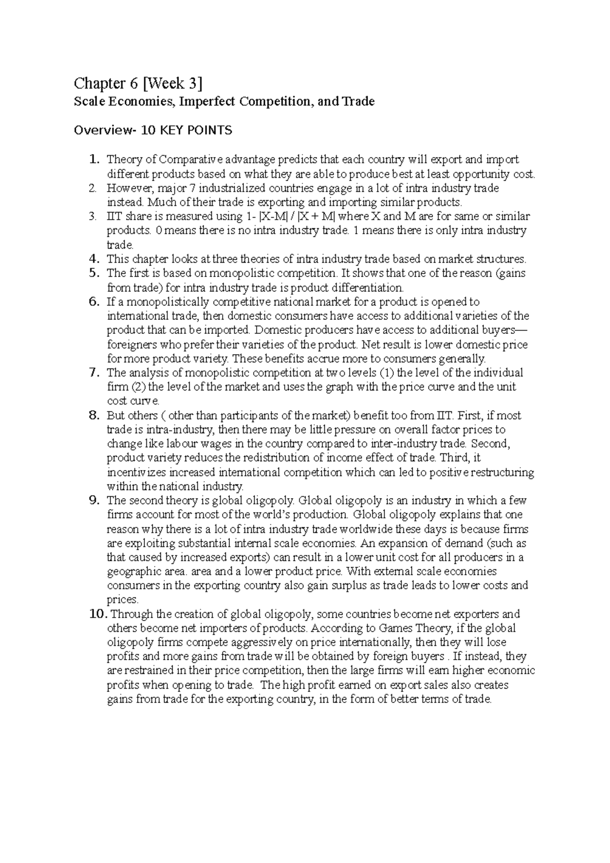 Chapter 6 - Notes - Chapter 6 [Week 3] Scale Economies, Imperfect ...