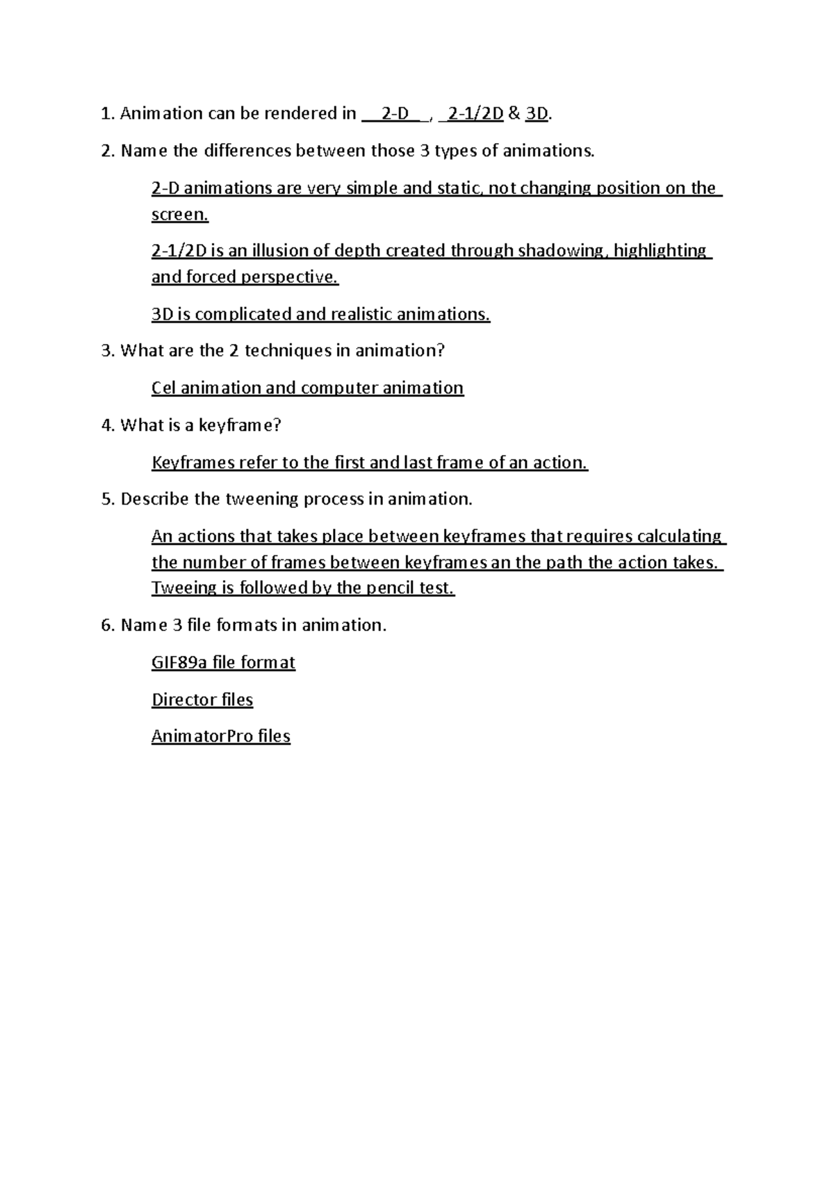 Animation - Name the differences between those 3 types of animations. 2 ...