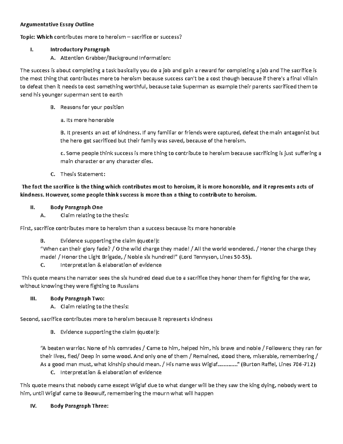 Argumentative Essay Outline - Argumentative Essay Outline Topic: Which ...