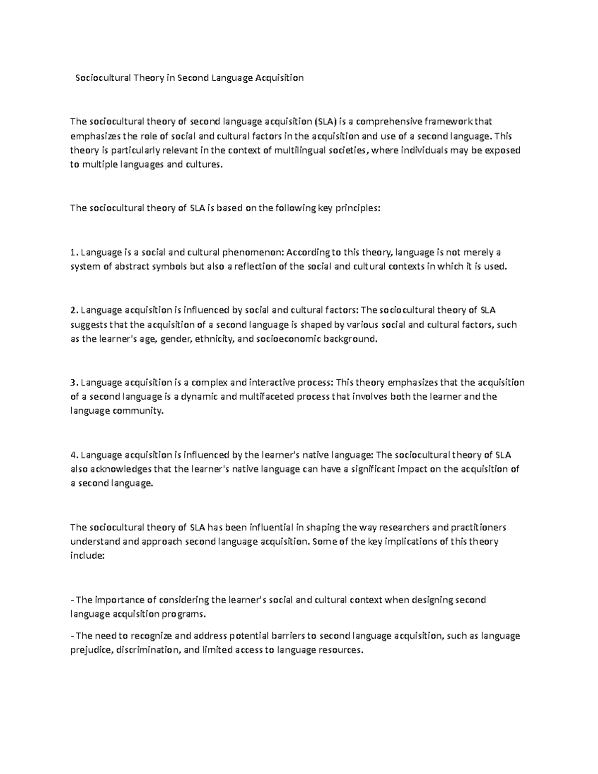 Sociocultural Theory in Second Language Acquisition - This theory is ...