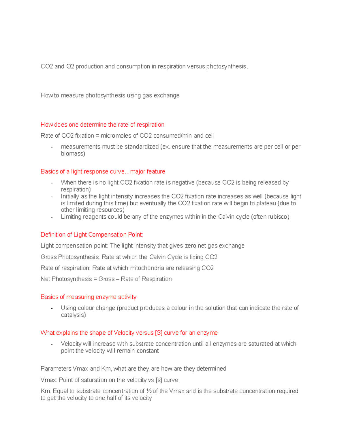 CO2 and O2 production and consumption in respiration versus ...