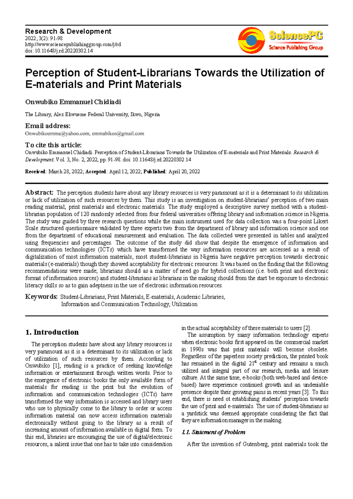 research - full text - Research & Development 2022; 3(2): 91 ...