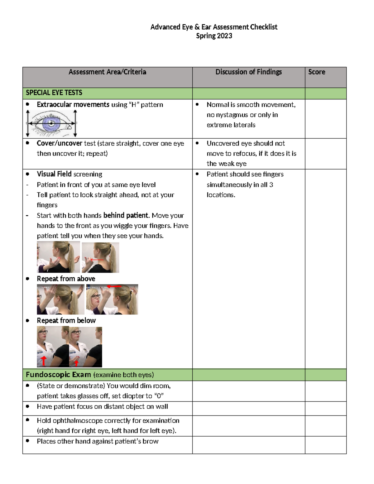 Advanced Eye Ear Checklist - Advanced Eye & Ear Assessment Checklist ...