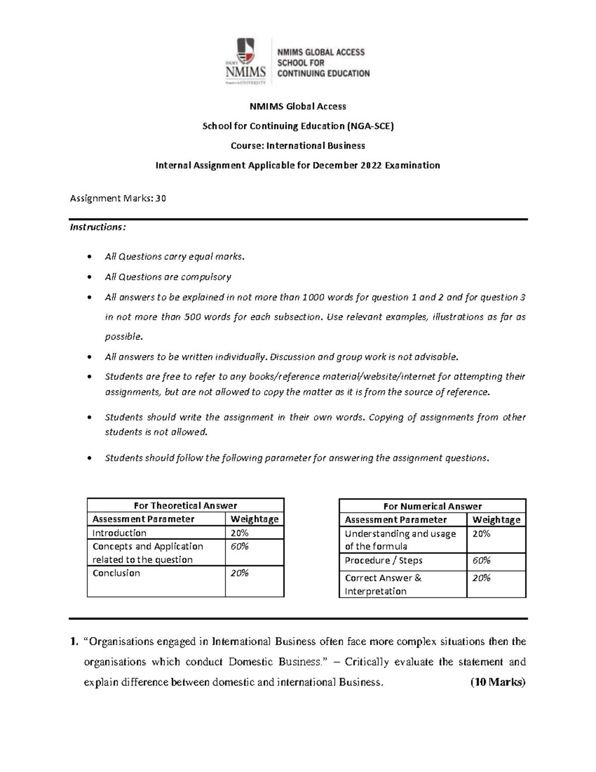 International Business - Assignment Dec 2022 l3gchc3KXe - NMIMS Global ...