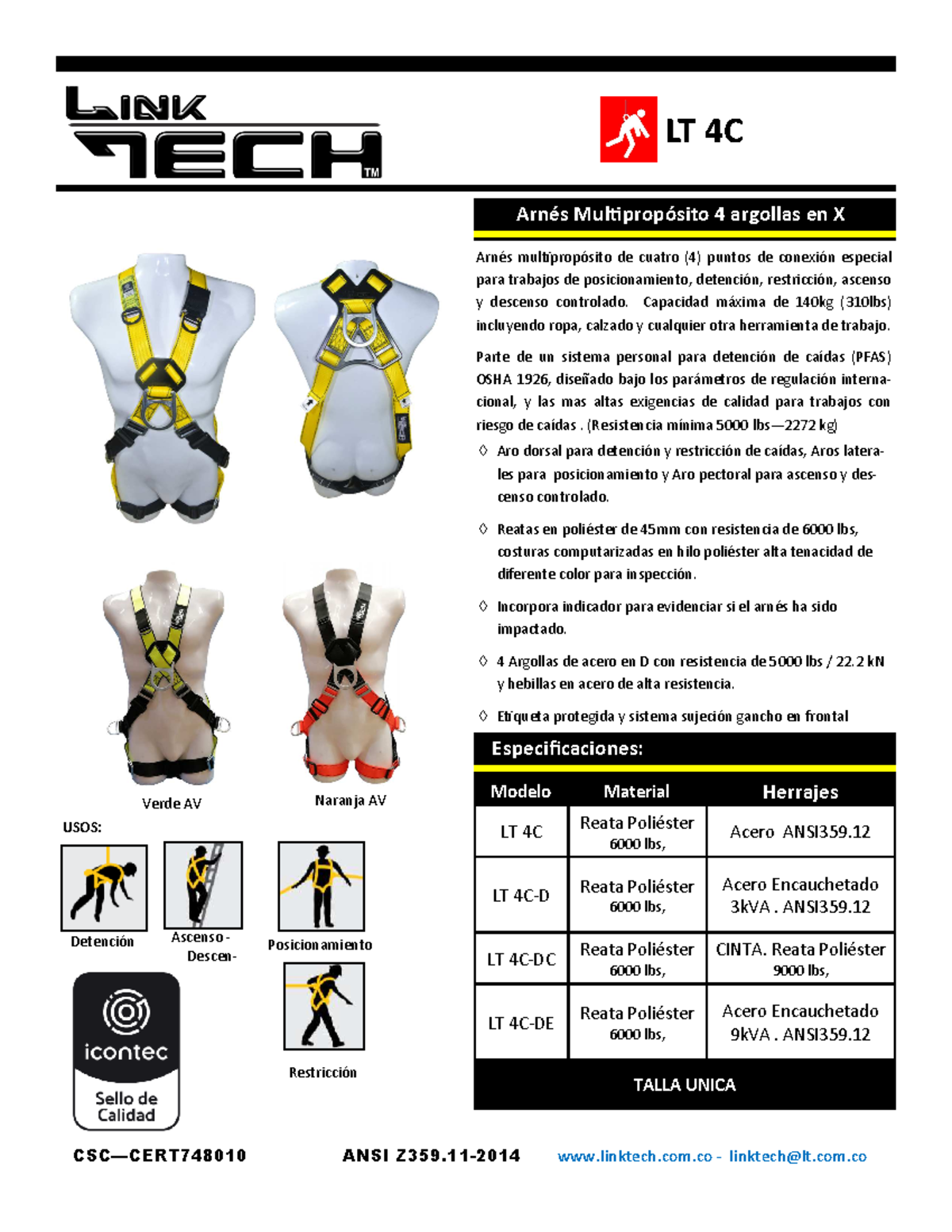 Ficha tecnica arnes LT4C - Arnés Mul propósito 4 argollas en X ...