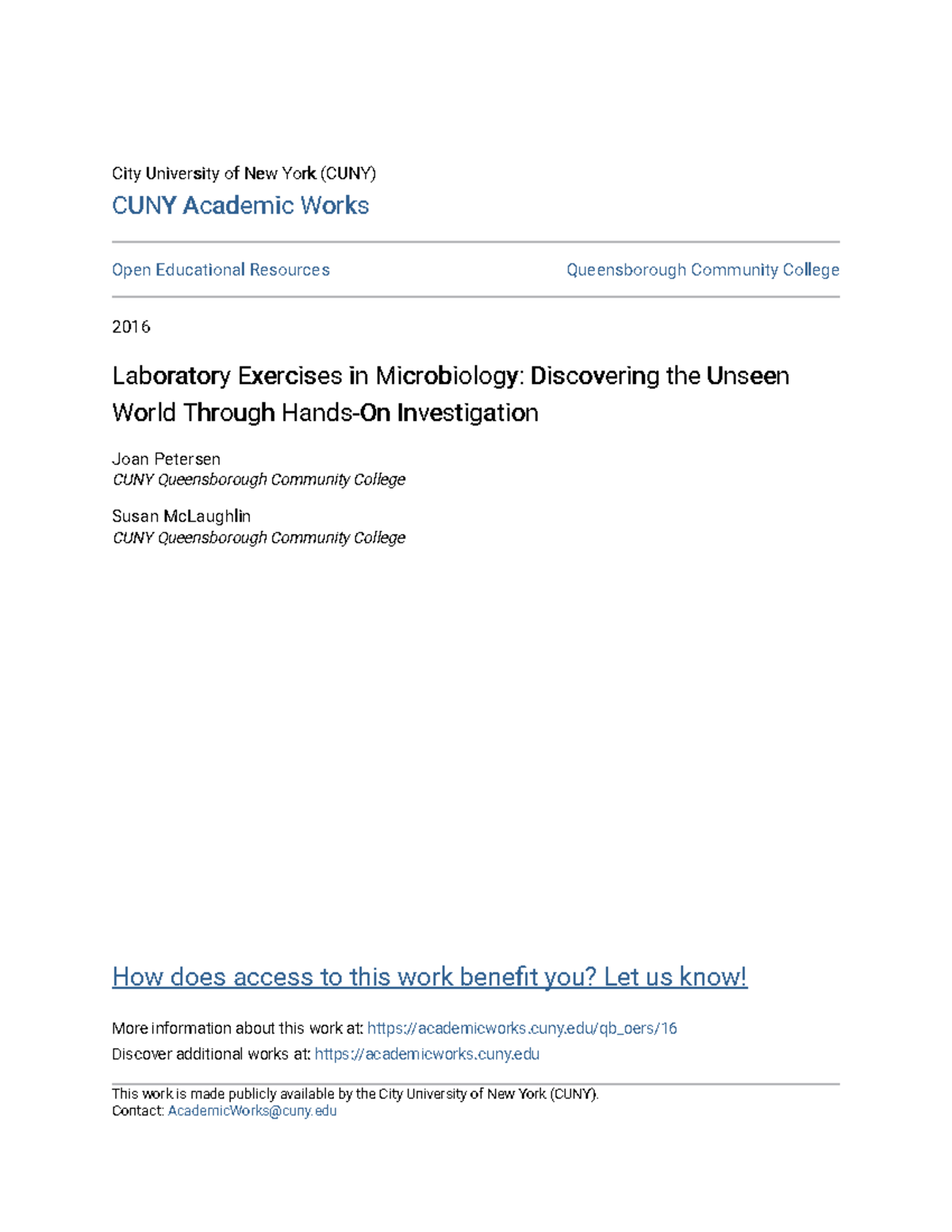 Laboratory Exercises in Microbiology Discovering the Unseen Worl - cuny ...