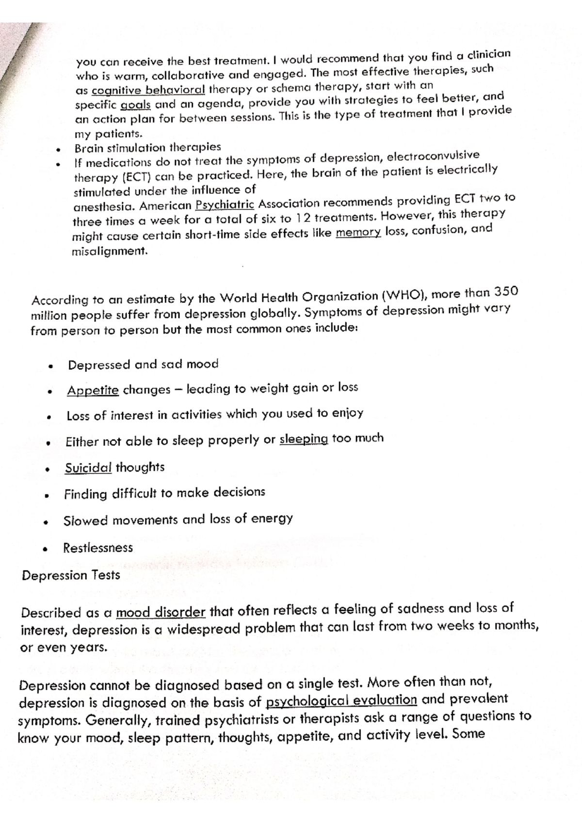 Depression-3 - Psychology notes - Master of Social Work - Studocu