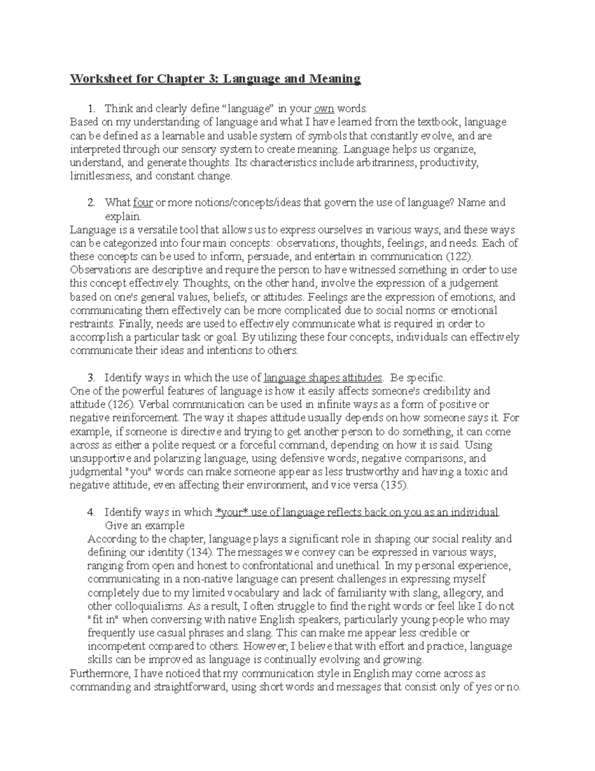 Chapter 3 Worksheet - Worksheet for Chapter 3: Language and Meaning ...