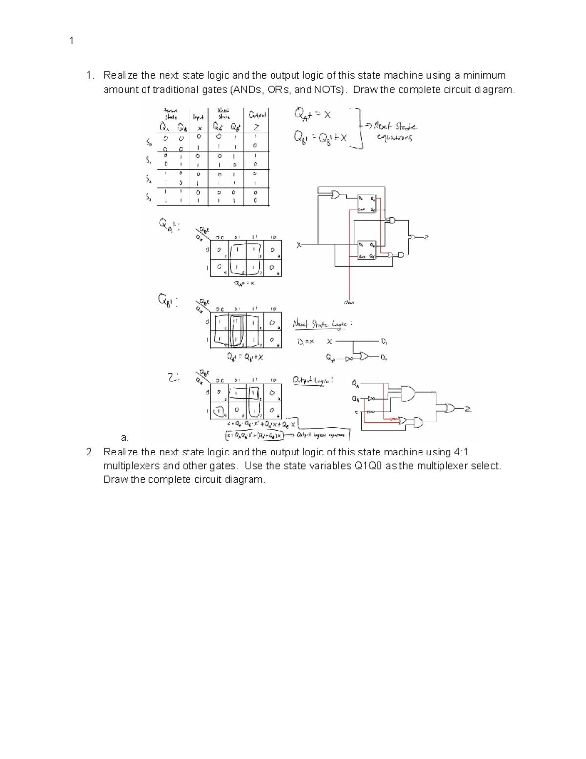 Homework 3 - 1 Realize the next state logic and the output logic of ...