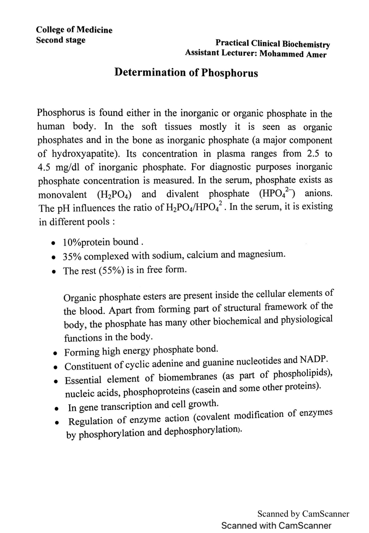 Determination of phosphorus - Biochemistry - Studocu