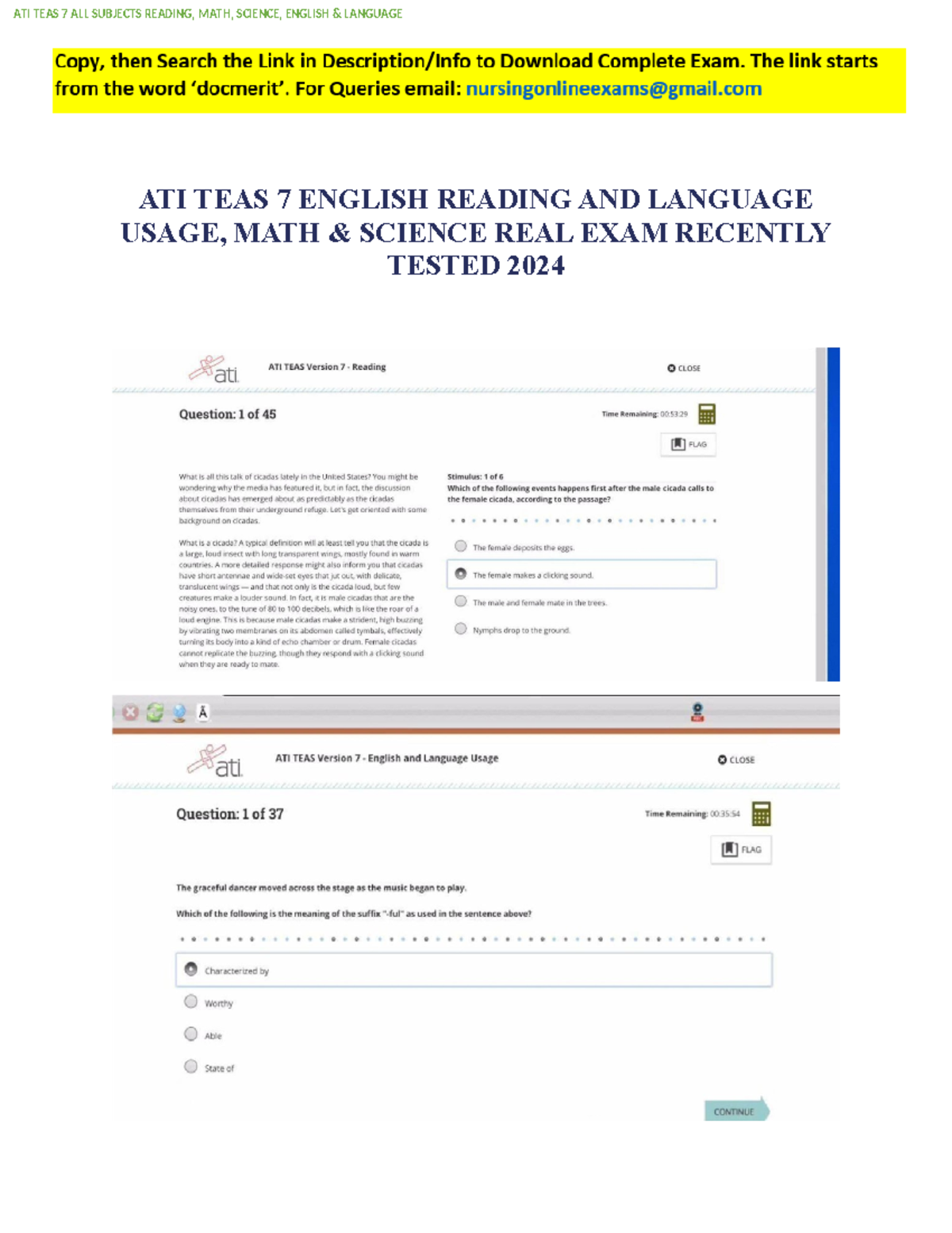 ATI TEAS 7 English Reading AND Language Usage, MATH & Science REAL EXAM ...