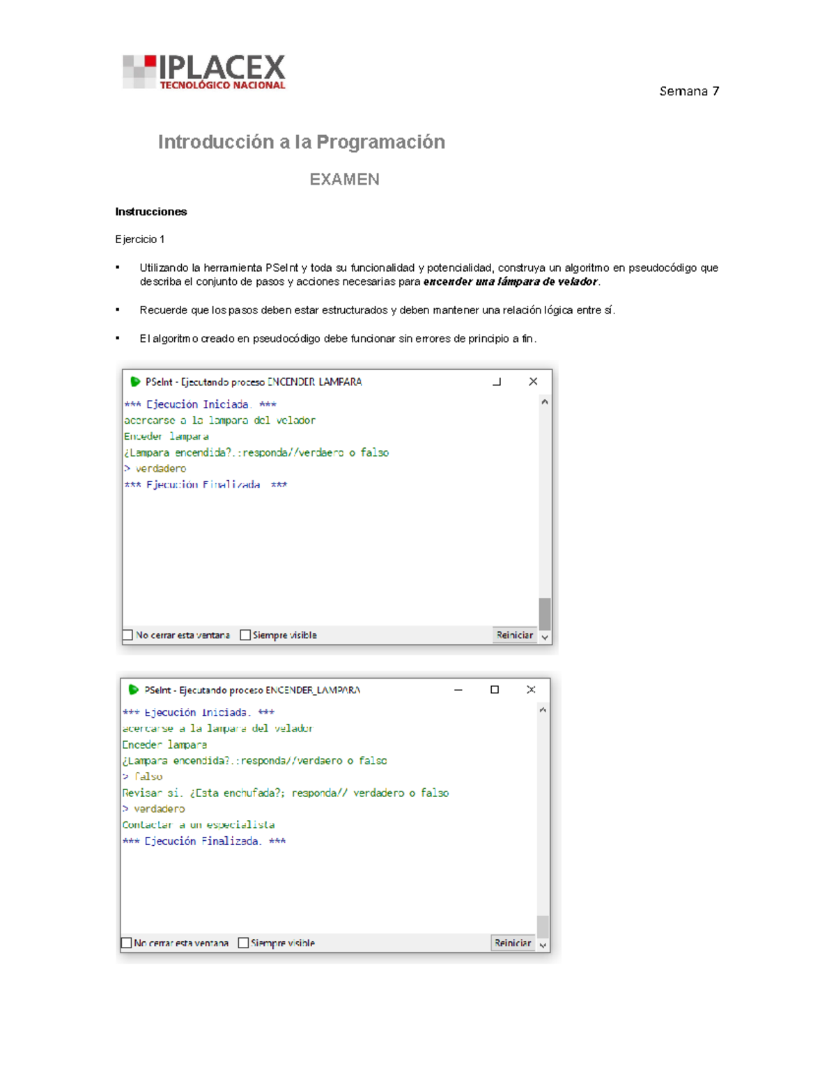 EVA 7A - Introducción a la Programación EXAMEN Instrucciones Ejercicio ...
