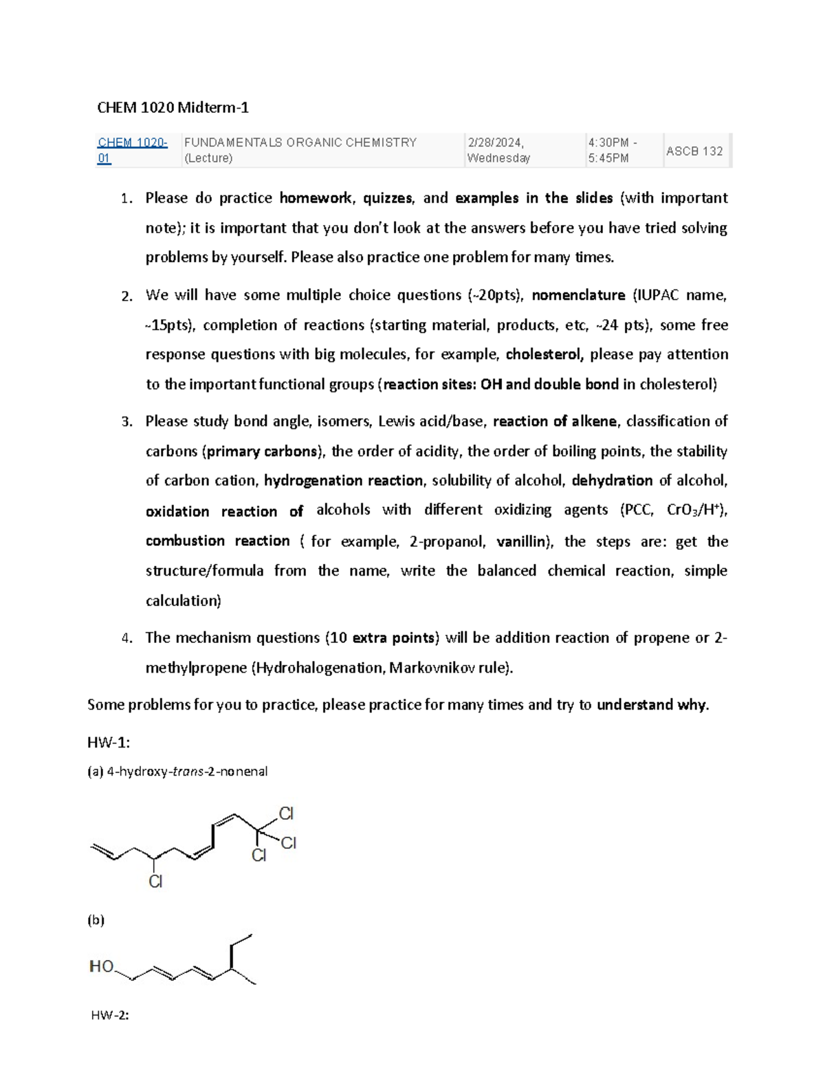 CHEM 1020 midterm-1 review-study guide - CHEM 1020 Midterm- CHEM 1020 ...