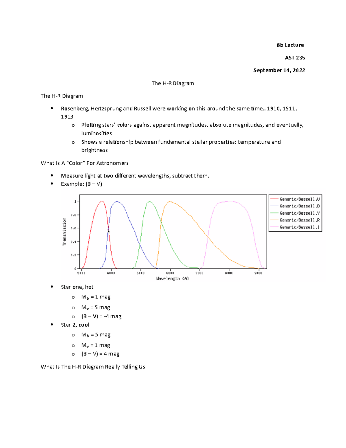 8b The Hertzsprung-Russell Diagram - 8b Lecture AST 235 September 14 ...