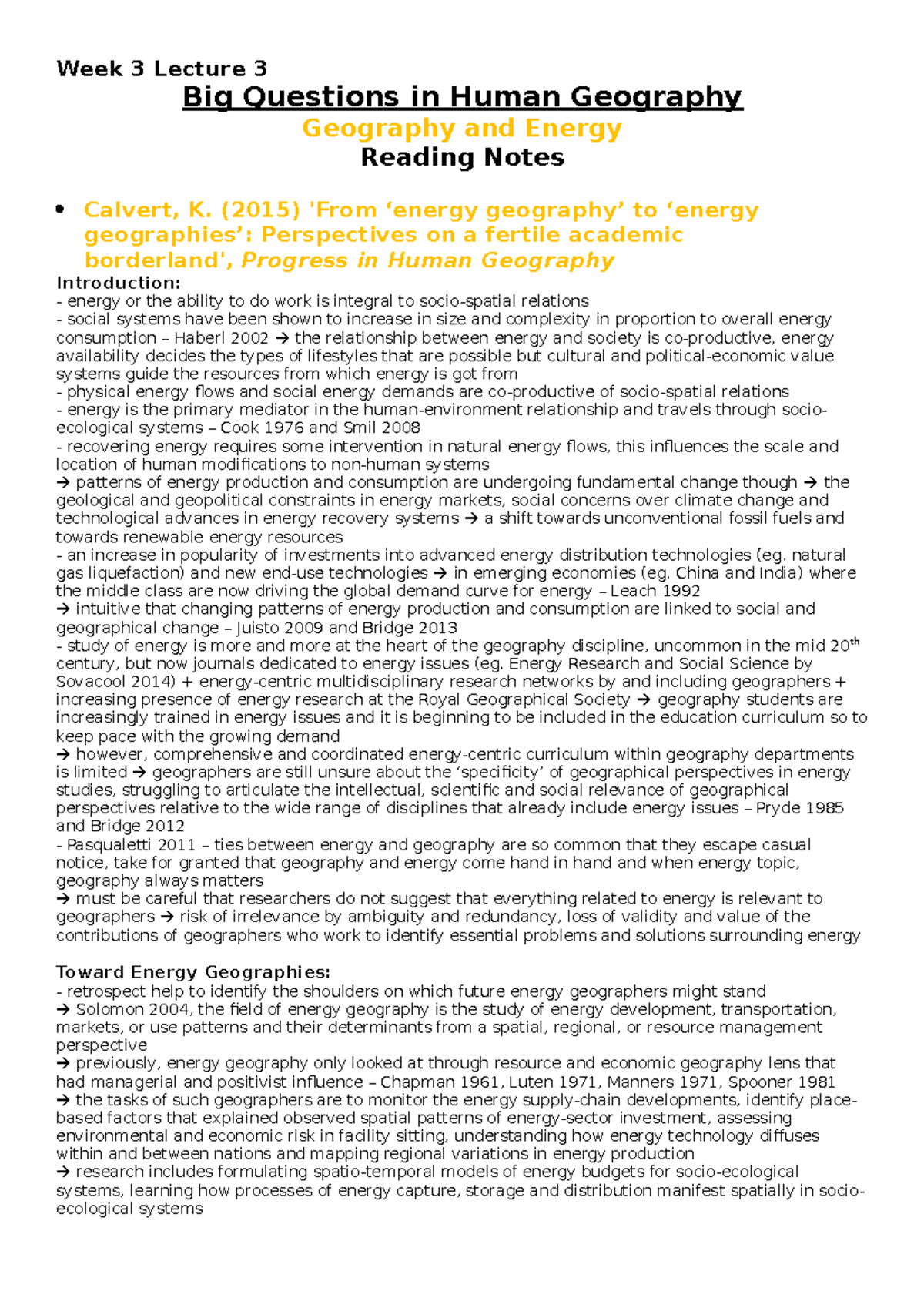 Week 3 Lecture 3 geography and energy reading - Week 3 Lecture 3 Big ...