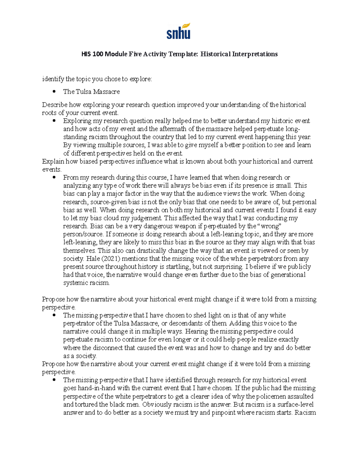 HIS 100 Module Five Activity Template 2 - Exploring my research ...
