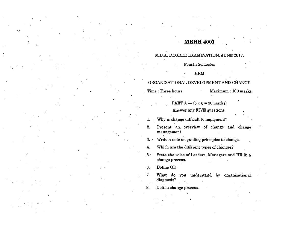 A - Previous year question papers - Organisation change and behaviour ...