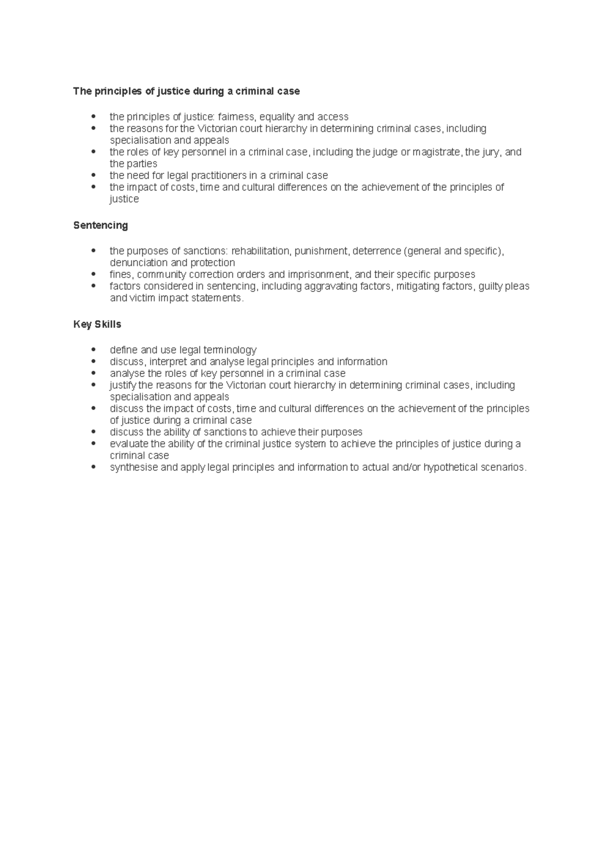 The principles of justice during a criminal case - Key Skills define ...