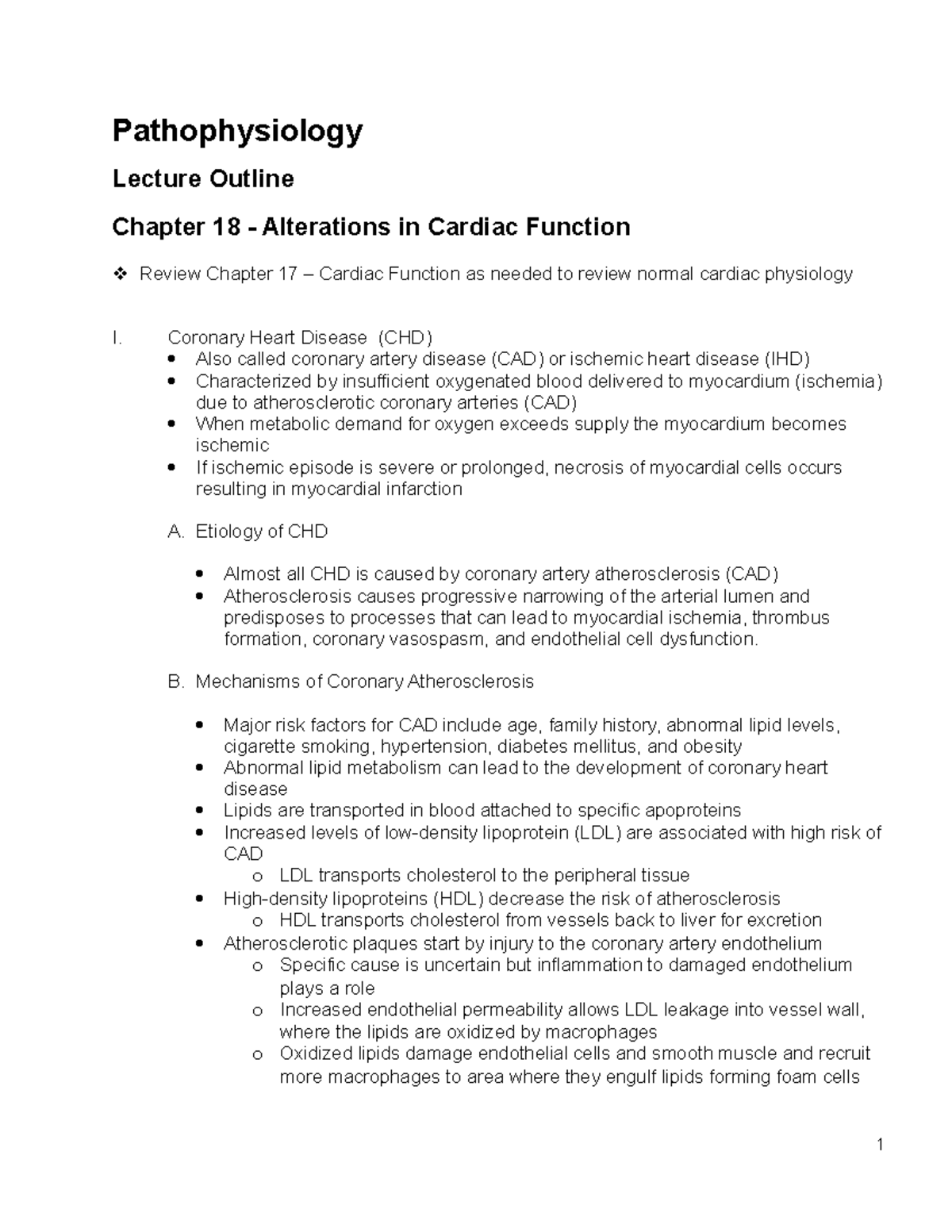 Chapter 18 - Altered Cardiac Function - Pathophysiology Lecture Outline ...