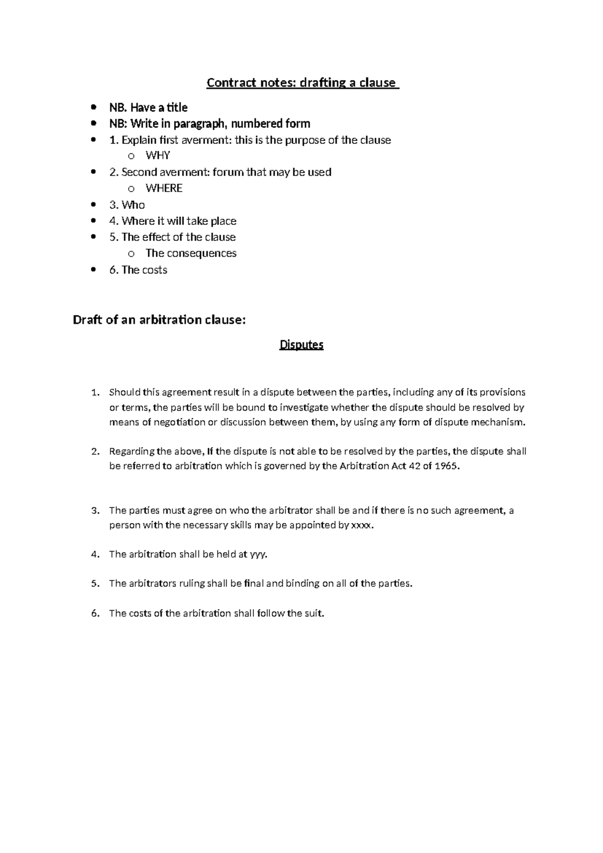 Clause draft - Contract notes: drafting a clause NB. Have a title NB ...