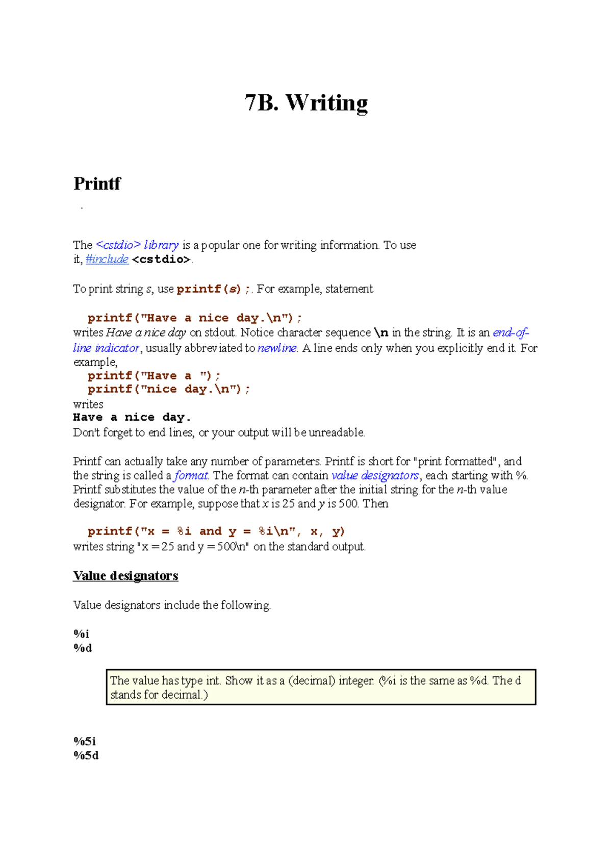 Lecture 7B - Writing - 7B. Writing Printf The &lt;cstdio&gt; library is ...