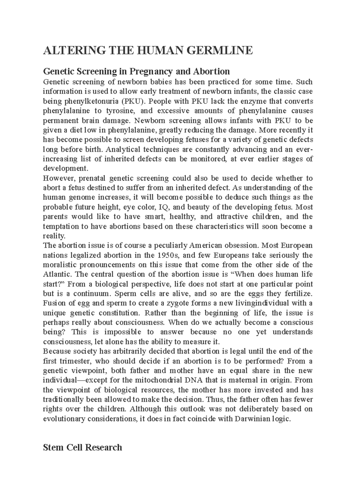 Altering THE Human Germline - ALTERING THE HUMAN GERMLINE Genetic ...