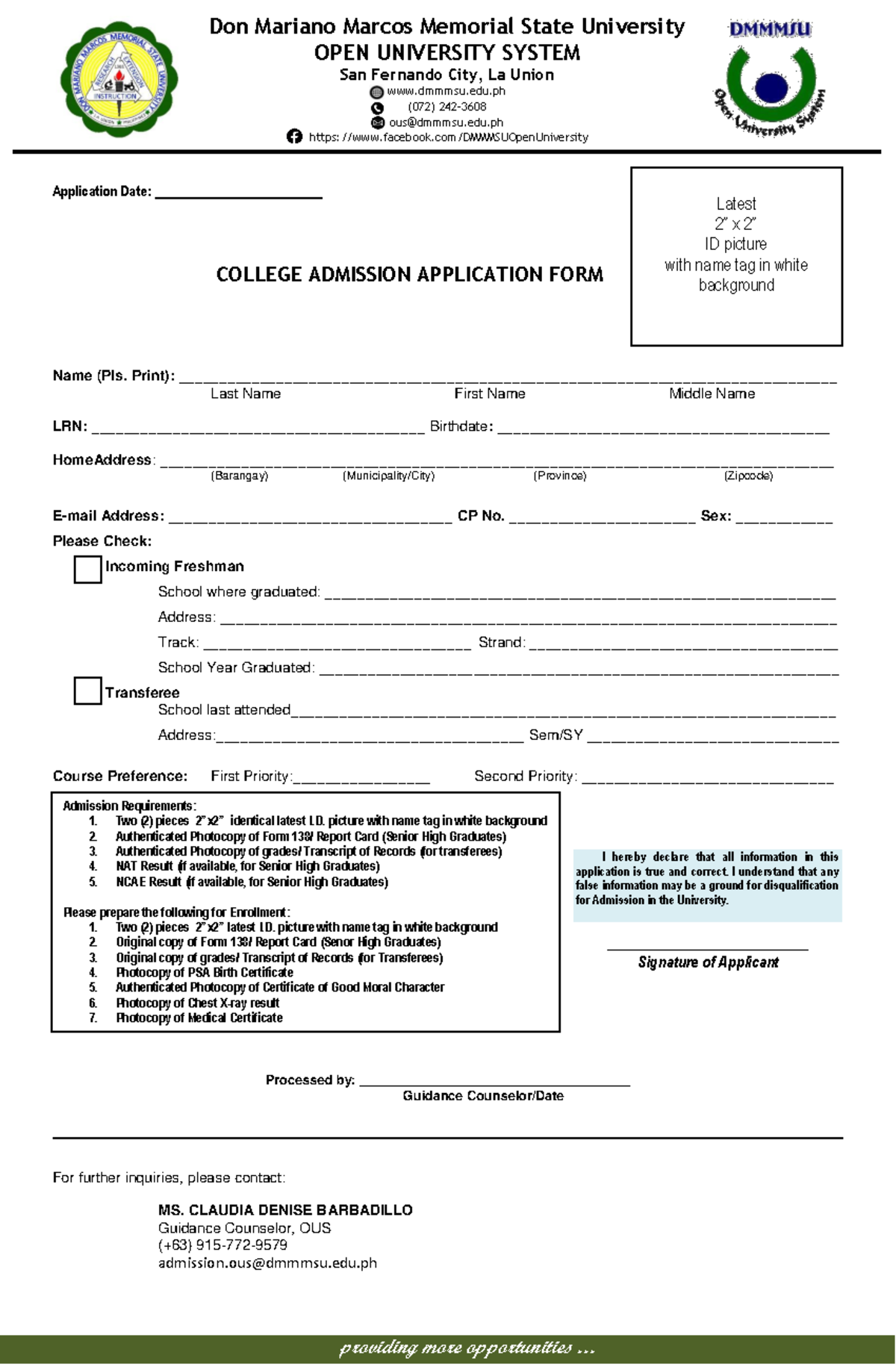 College-Admission-Application-Form - Latest 2” x 2” ID picture with ...