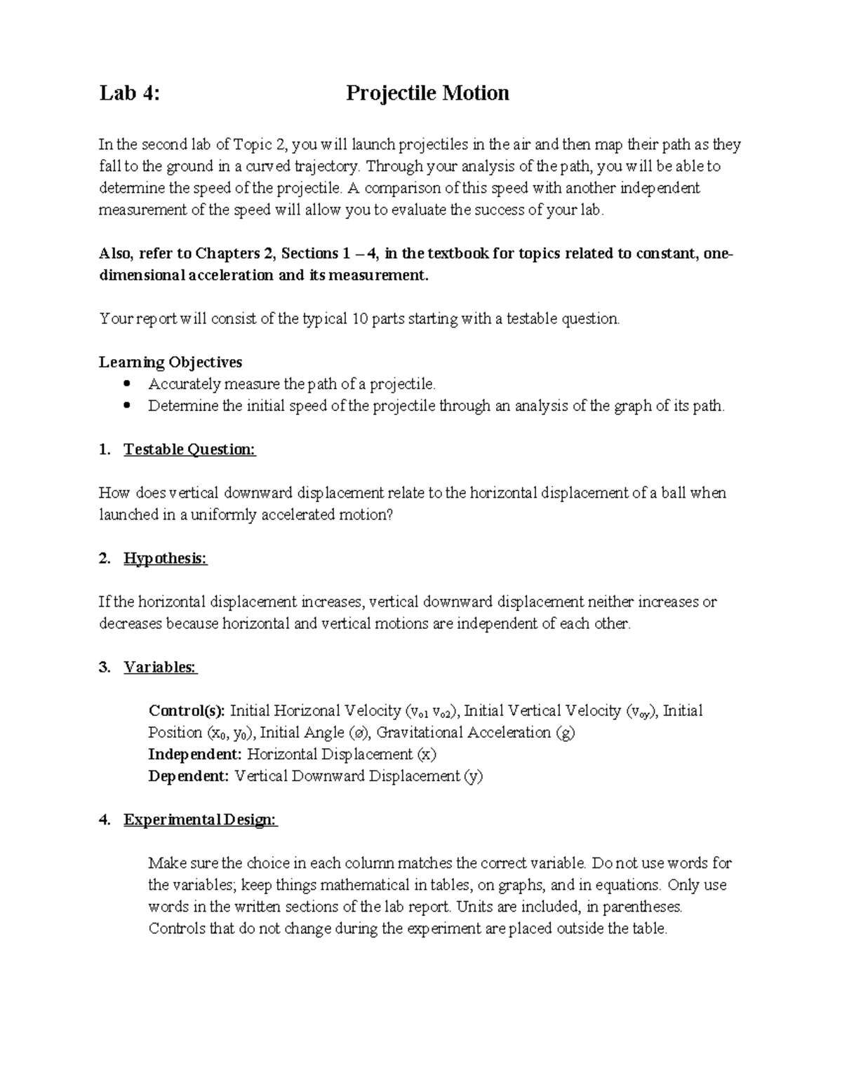PHY111L Lab 4 Projectile motion 3 - Lab 4: Projectile Motion In the ...