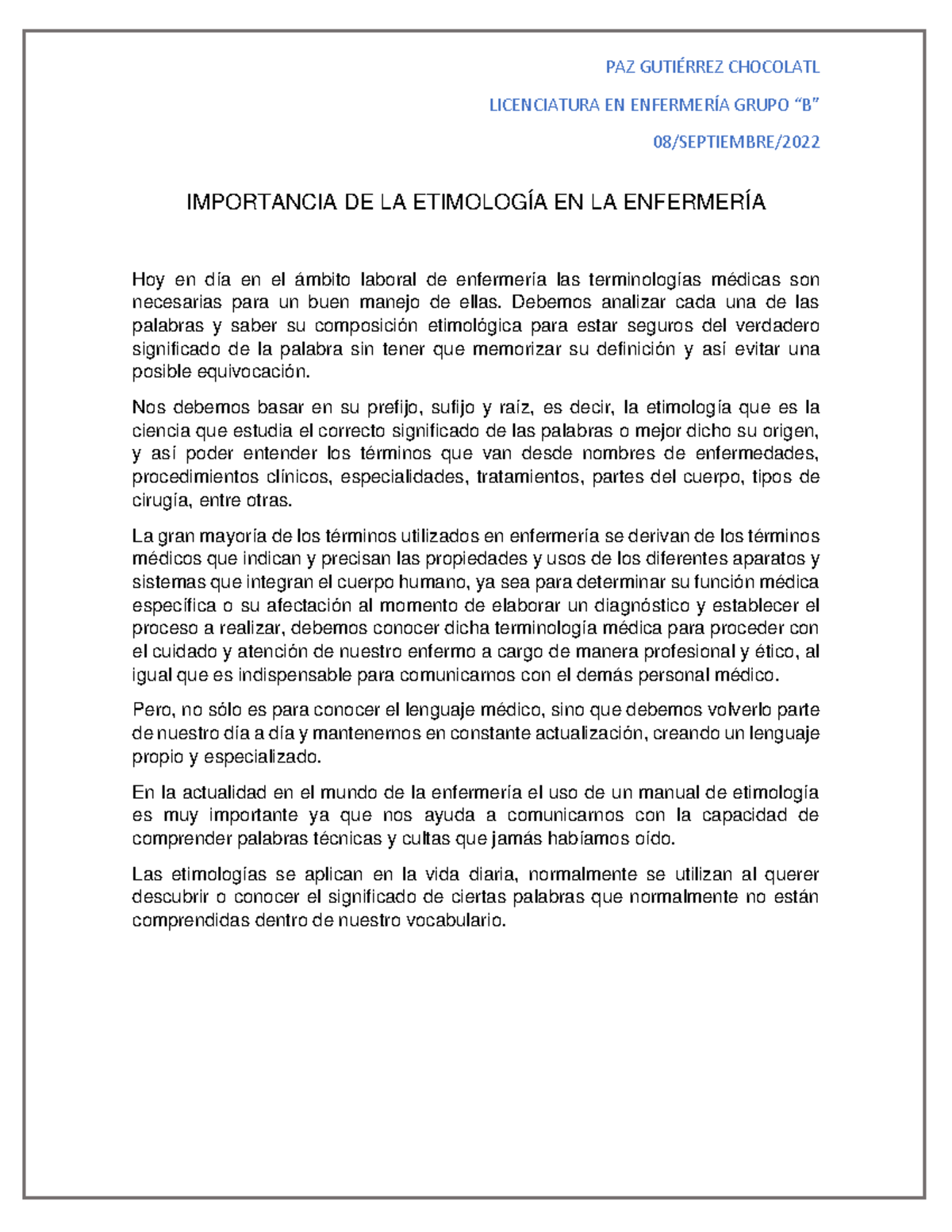 Importancia DE LA Etimología EN LA Enfermería - PAZ GUTI.. CHOCOLATL ...