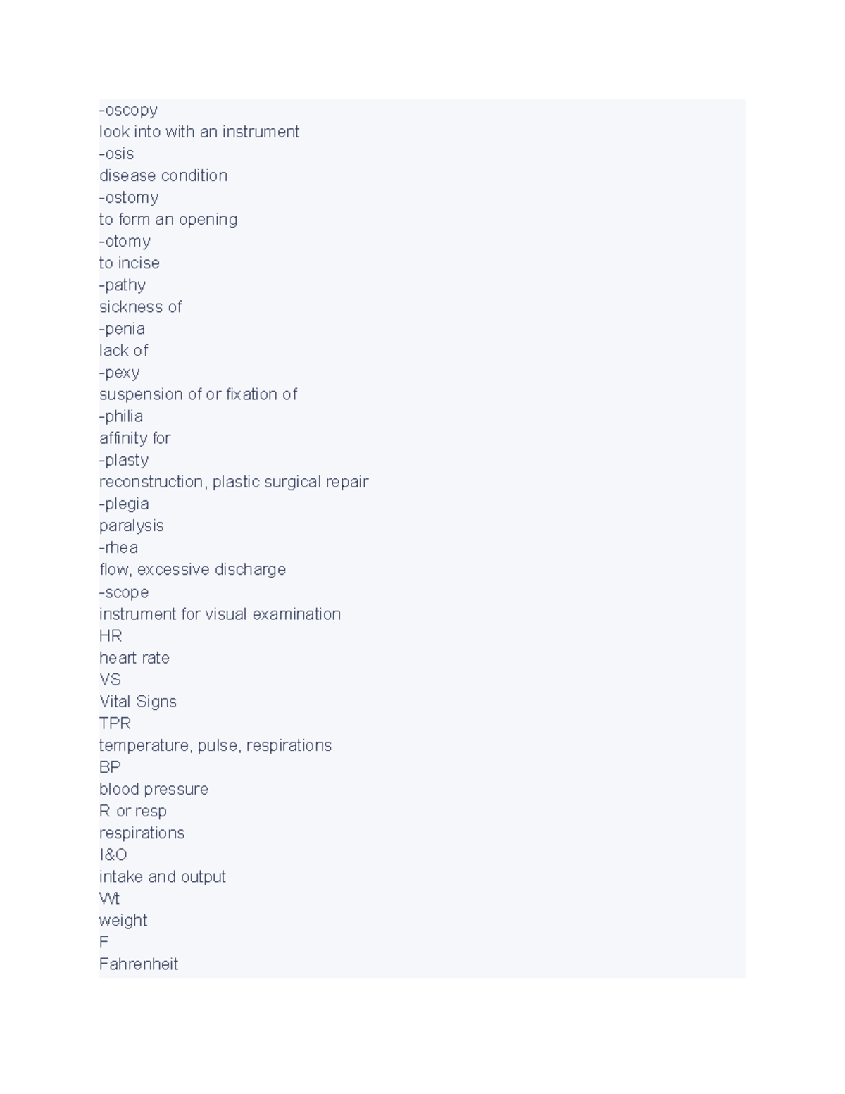 Notes on prefixes Medical Terminology and Documentation part 2 -oscopy ...