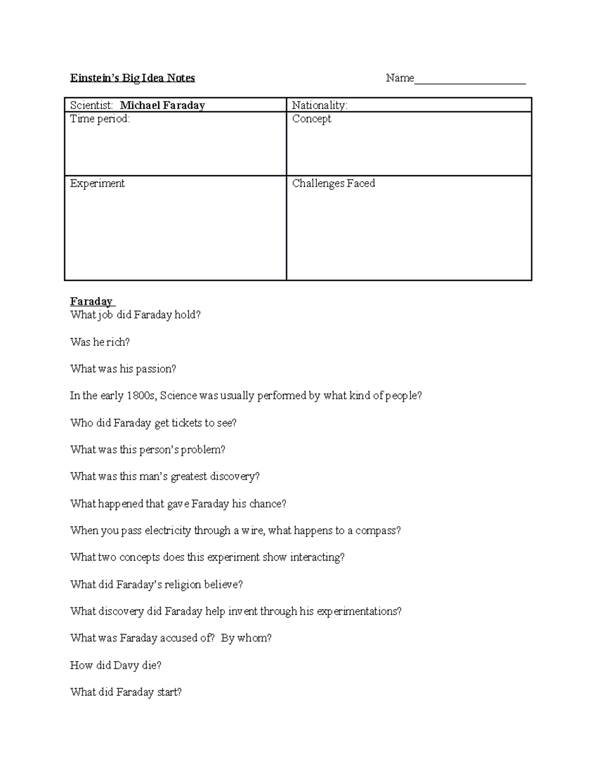 Einstein movie worksheet revised - Scientist: Michael Faraday ...