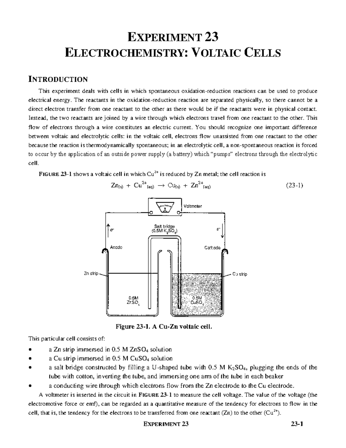 Uof C GL23Spring 2020 Lab 2 - EXPERIMENT 23 ELECTROCHEMISTRY: VOLTAIC ...