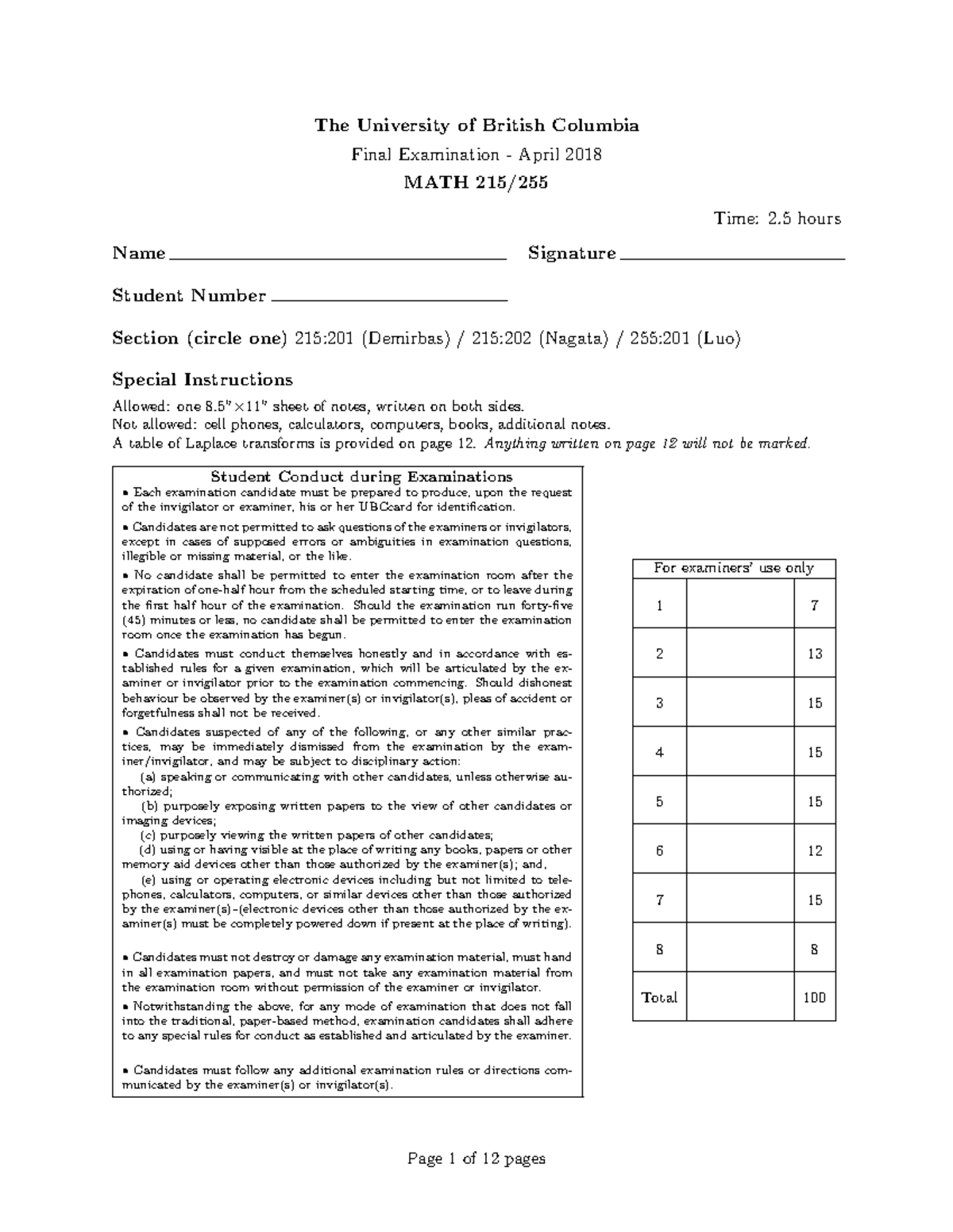 Exam 10 2017, questions - The University of British Columbia Final ...