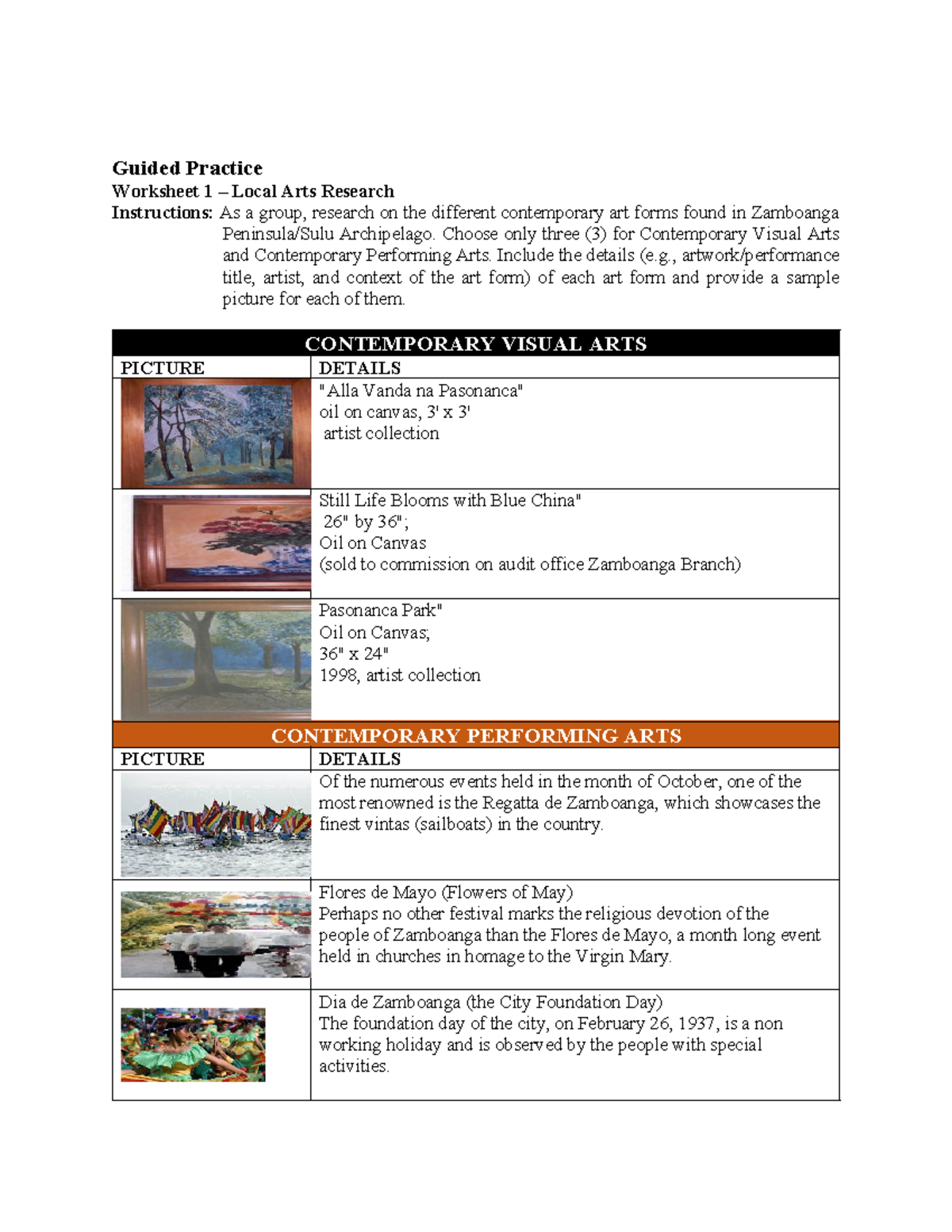 Contemporary-1 - Guided Practice Worksheet 1 – Local Arts Research ...