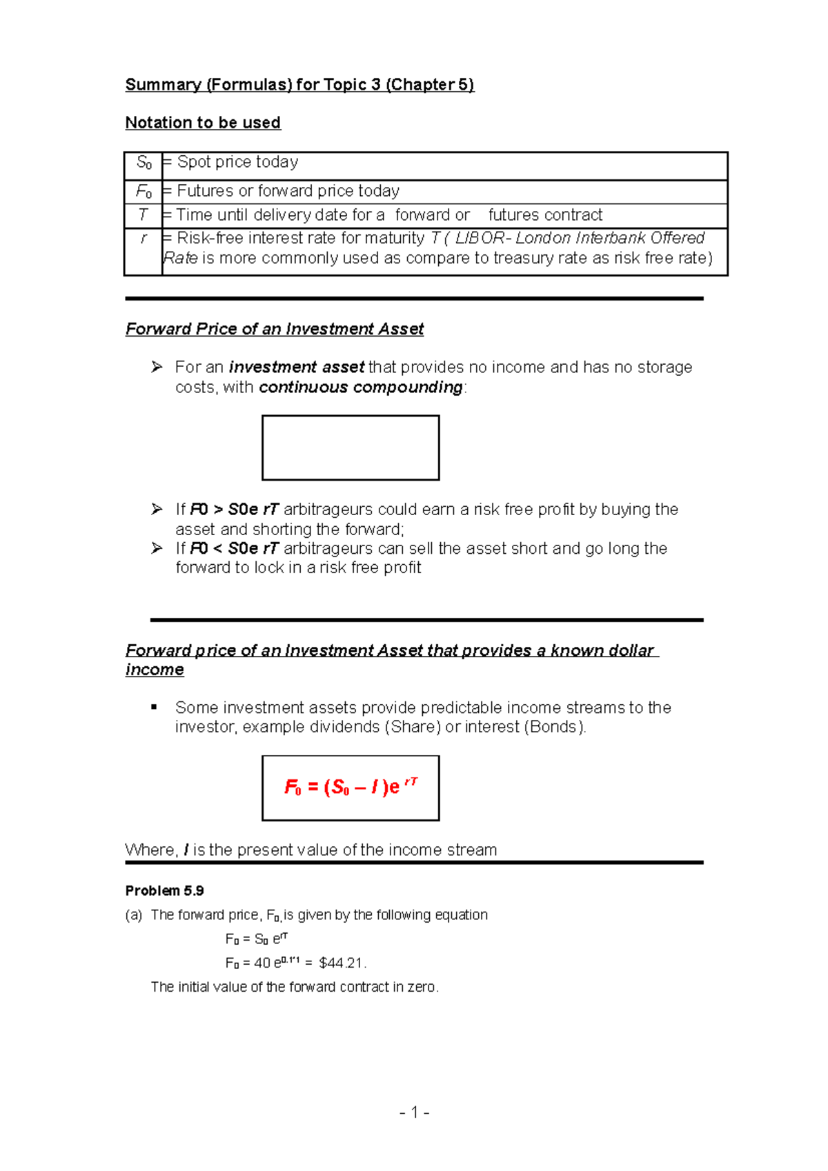 Practical - formulas from chapter 5 - Summary (Formulas) for Topic 3 ...
