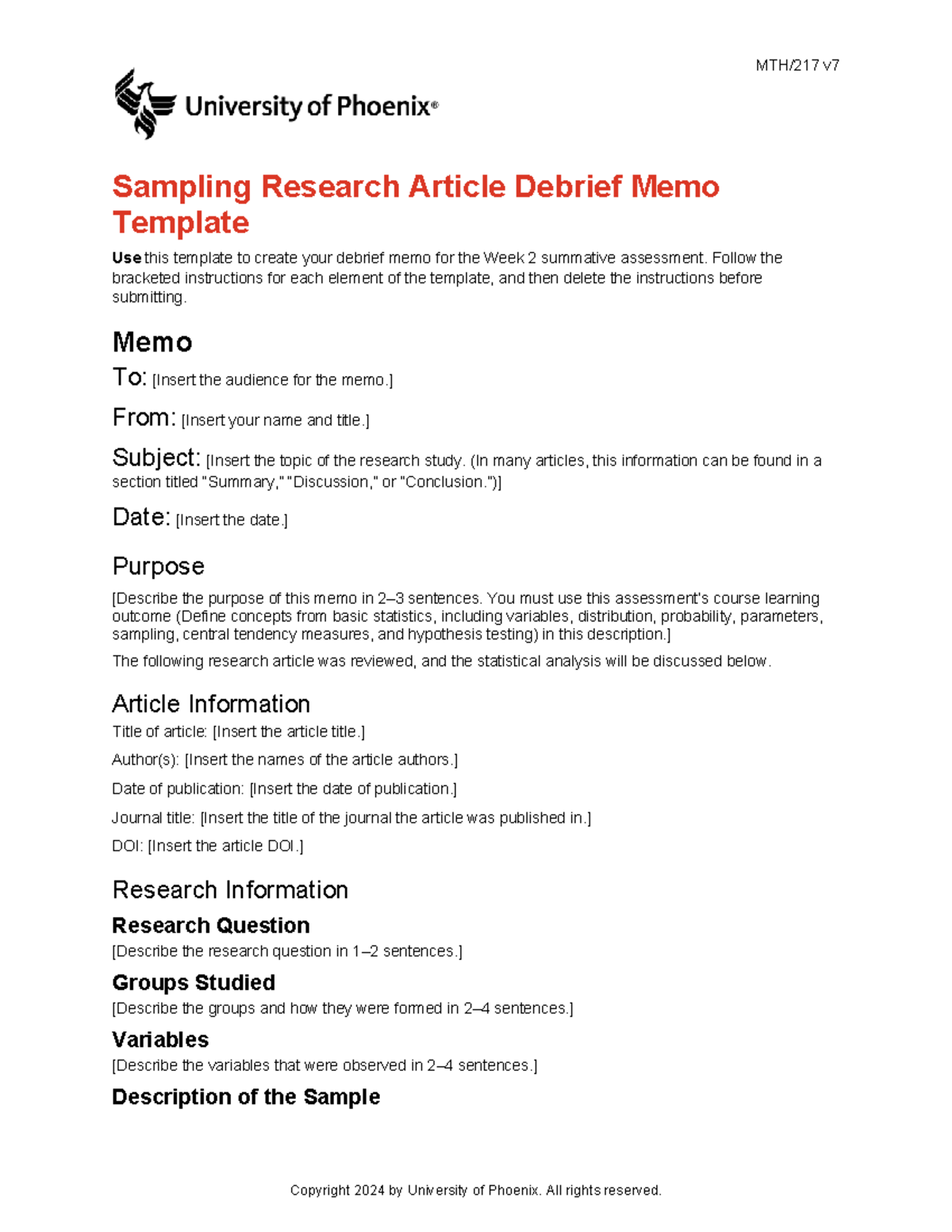 Mth217 v7 wk2 sampling research article debrief memo template - MTH/217 ...