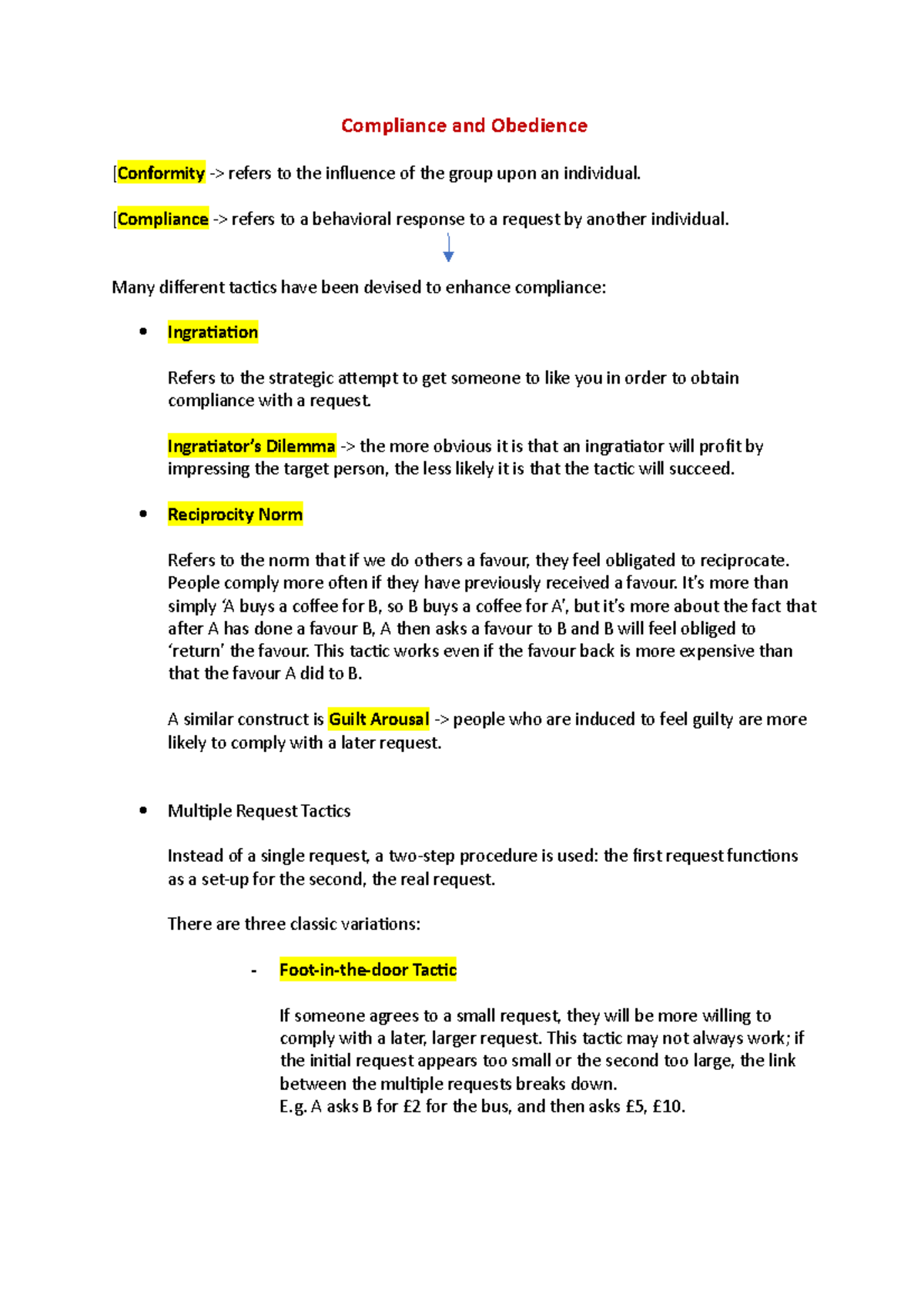 Social Psychology - Lecture 4 - Compliance and Obedience - Compliance ...