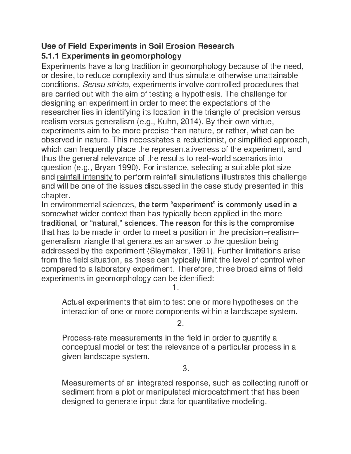 Use of Field Experiments in Soil Erosion Research - 1 Experiments in ...
