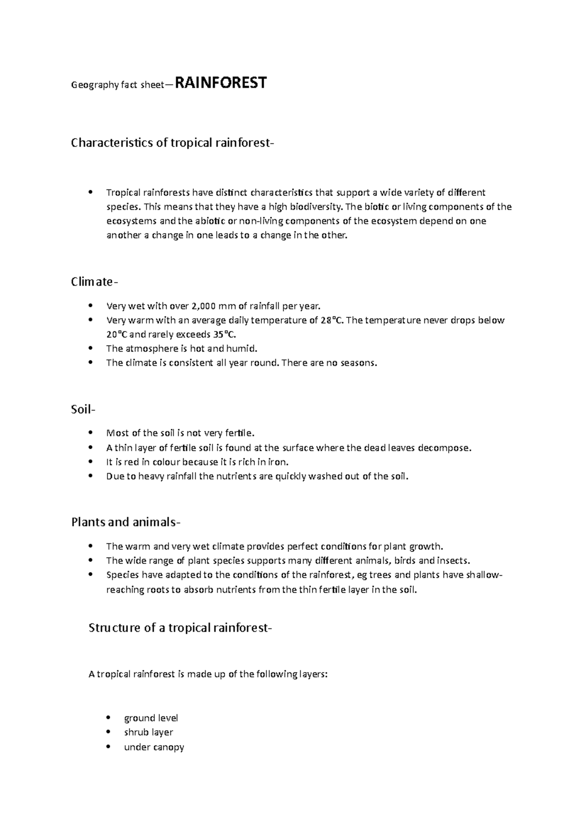 Geography fact sheet - THIS IS SHIT - Geography fact sheet— RAINFOREST ...