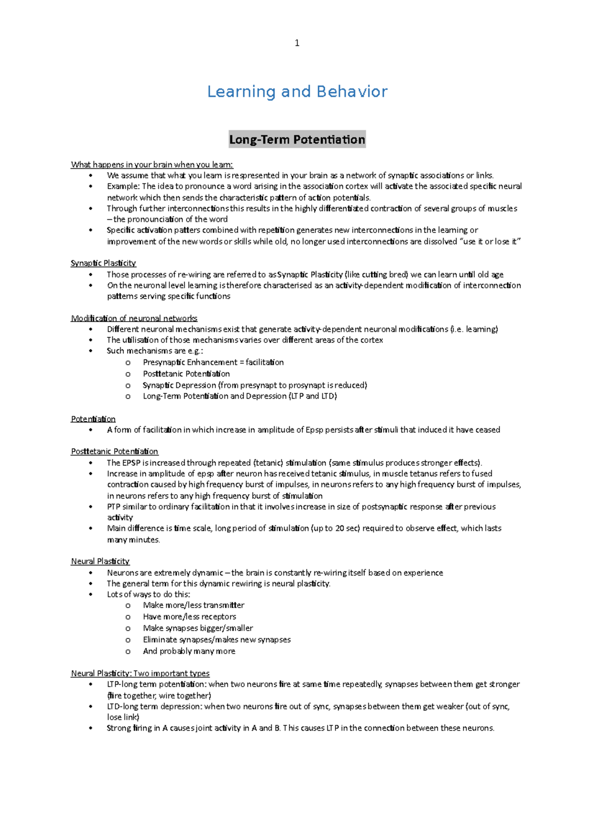 Learning and Behavior ZSMfassung - Learning and Behavior Long-Term ...