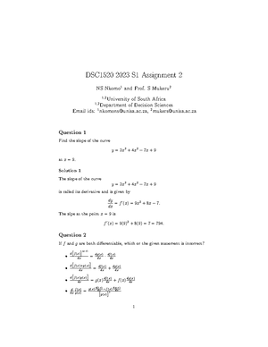 Assignment 3 solutions - DSC1520 2023 S1 Assignment 3 solutions NS Nkomo 1 and Prof. S Mukeru 2 ...
