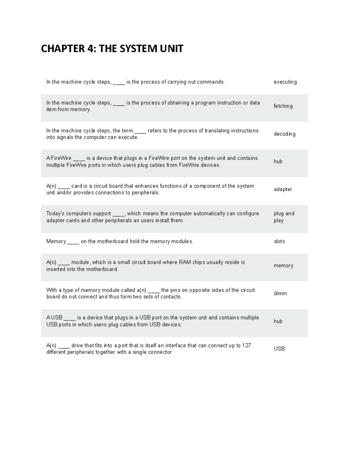 Chapter 5 - Lecture notes 1-3 - CHAPTER 4: THE SYSTEM UNIT In the ...