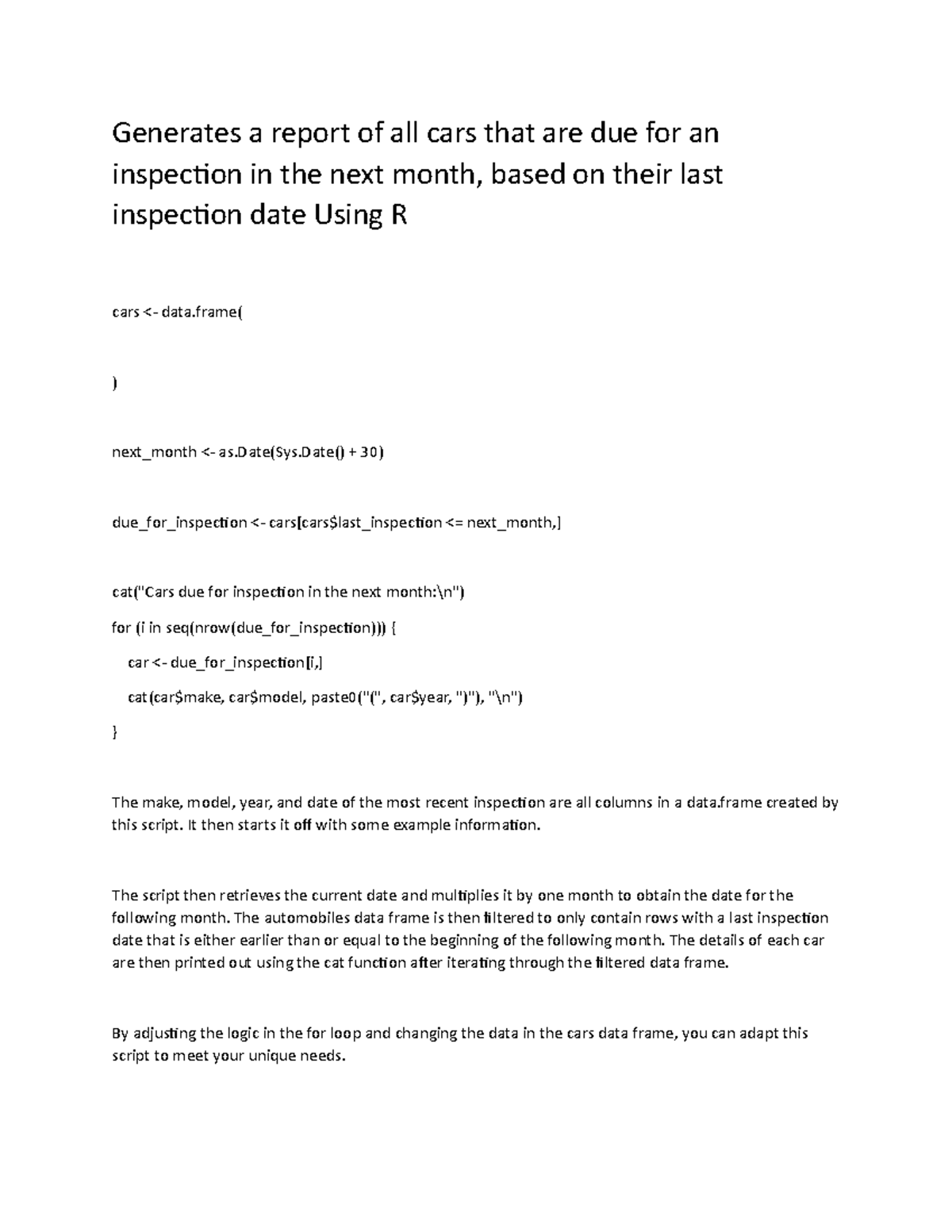 Comp6076-assign 06-R - Program that Generates a report of all cars that ...