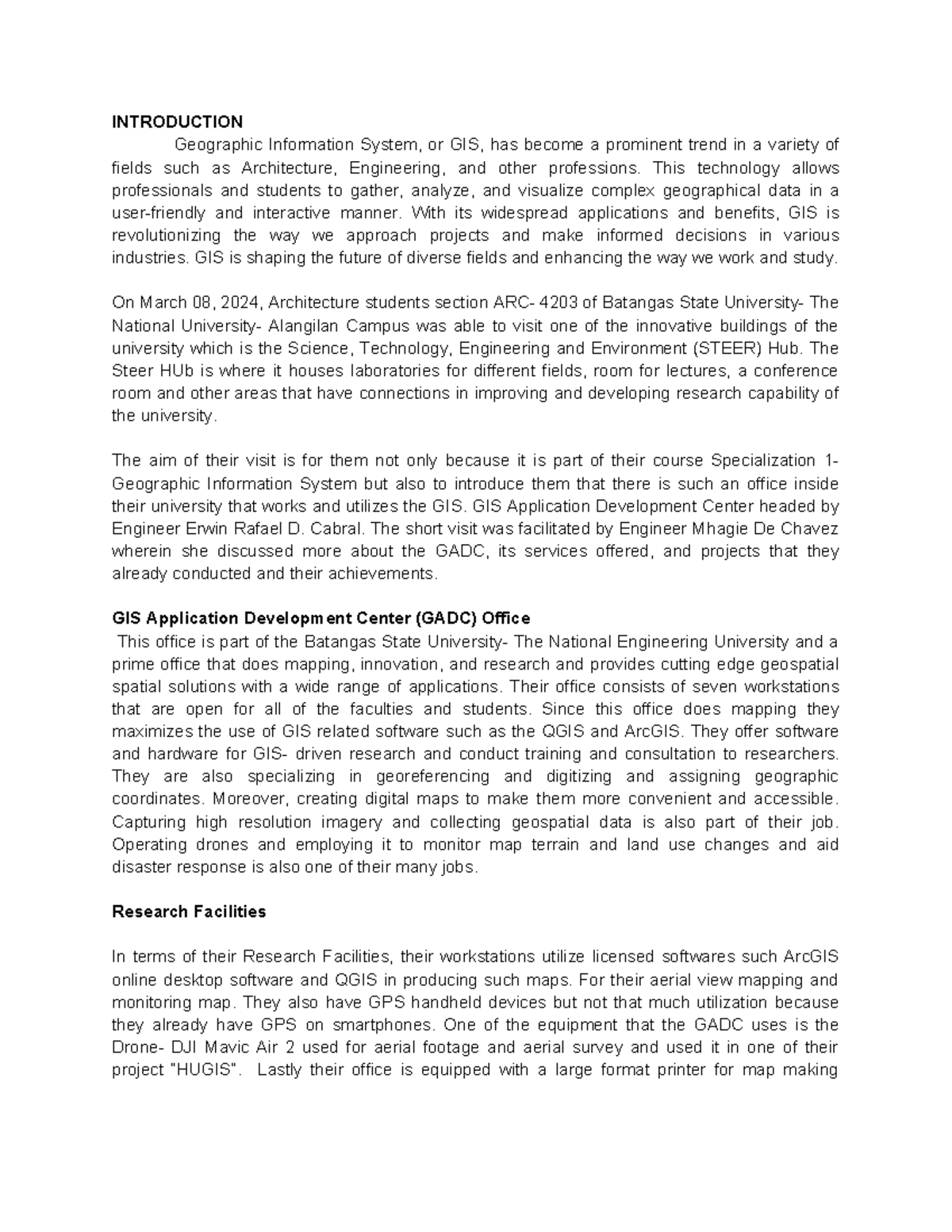 Narrative- Report - About Geographic Information System - INTRODUCTION ...