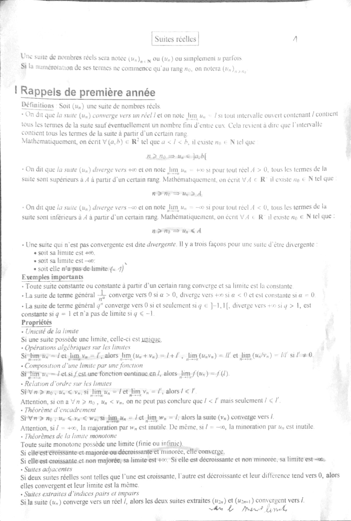 Cours Suite Réelle Prepa Ecg2 - Mathématique - Studocu