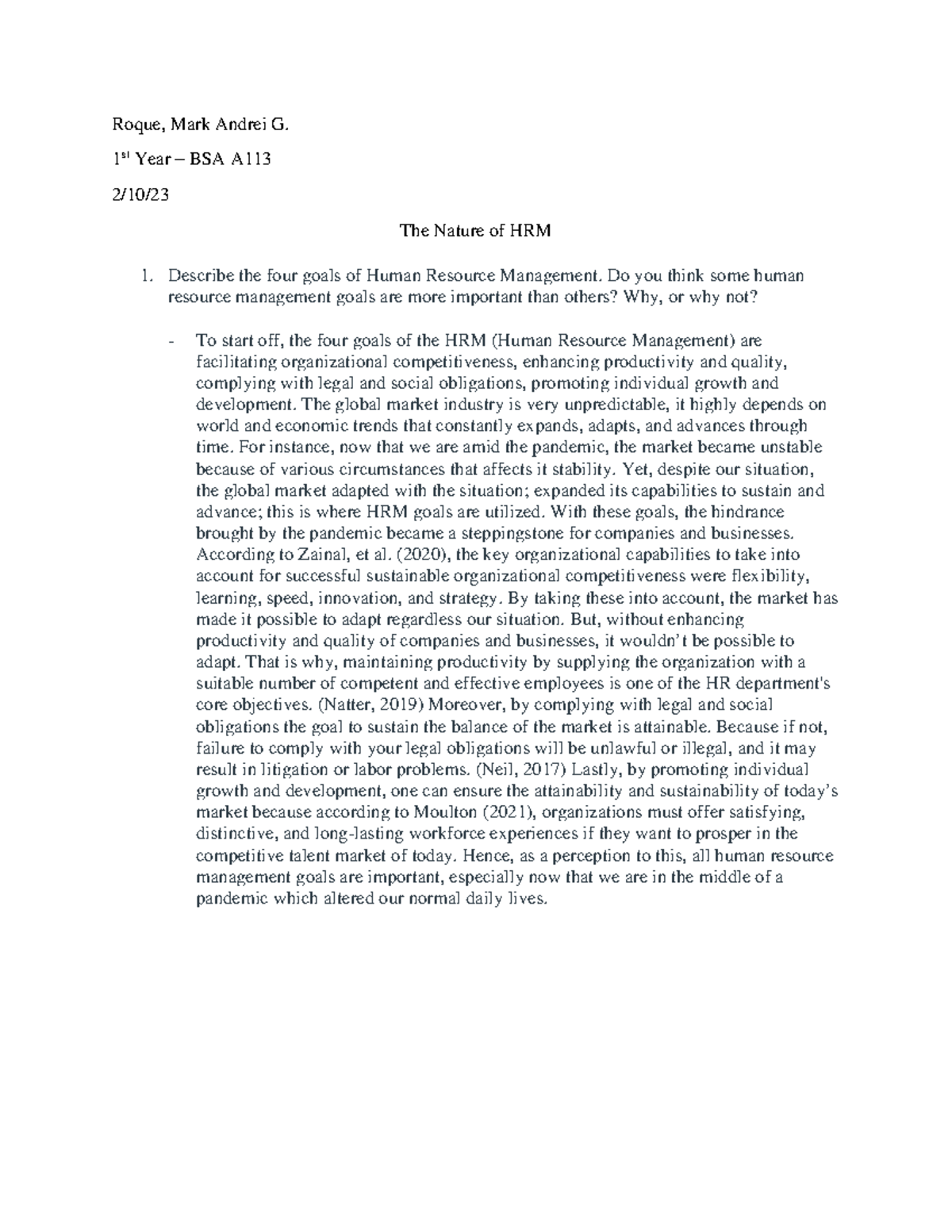 Roque, M a rk Andrei G. (N a ture of HRM) - Roque, Mark Andrei G. 1 st ...